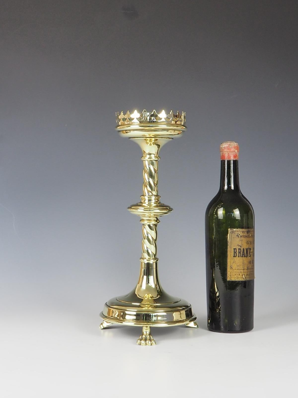 Antique Brass Gothic Revival Church Candle Holder / Candlestick For ...