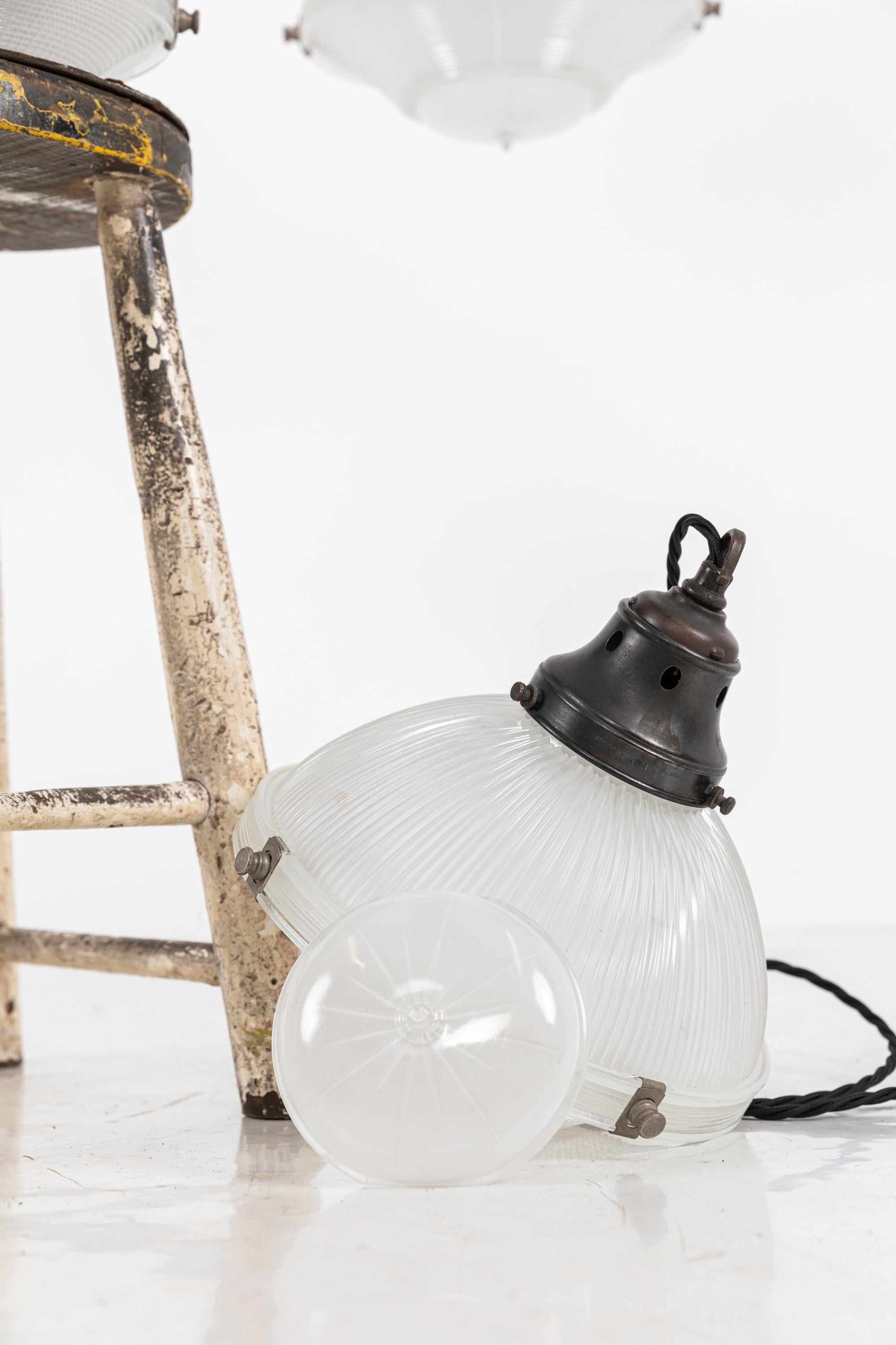 Antique Brass Holophane 'Reflector-Refractor' Prismatic Glass Light ...