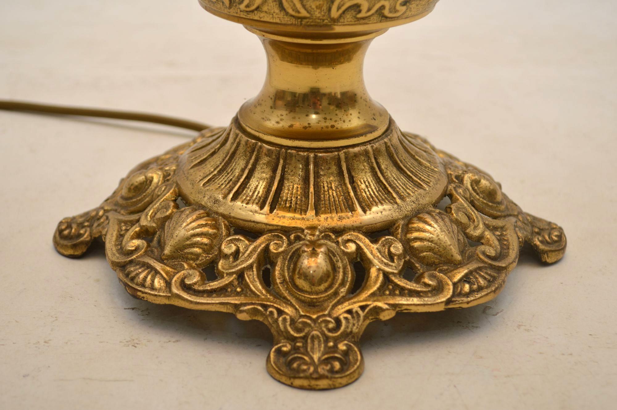 Antique Brass Lamp with Decorative Shade at 1stDibs