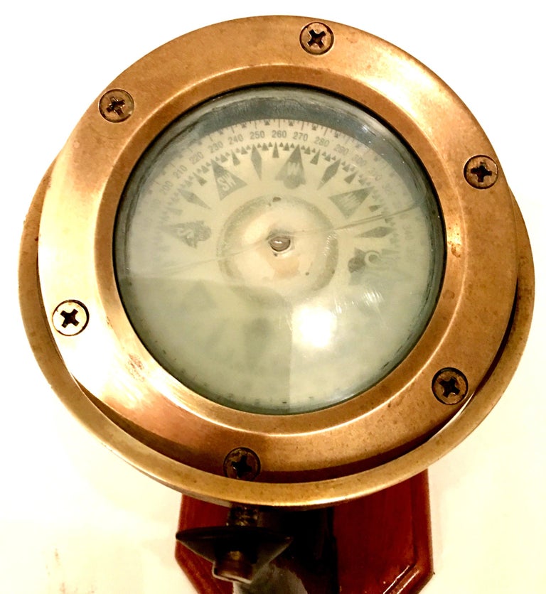 Antique Brass Liquid Nautical Ships Compass Double Dolphin and Wood ...