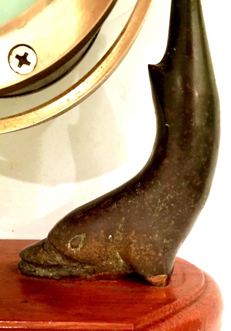 Antique Brass Liquid Nautical Ships Compass Double Dolphin and Wood ...