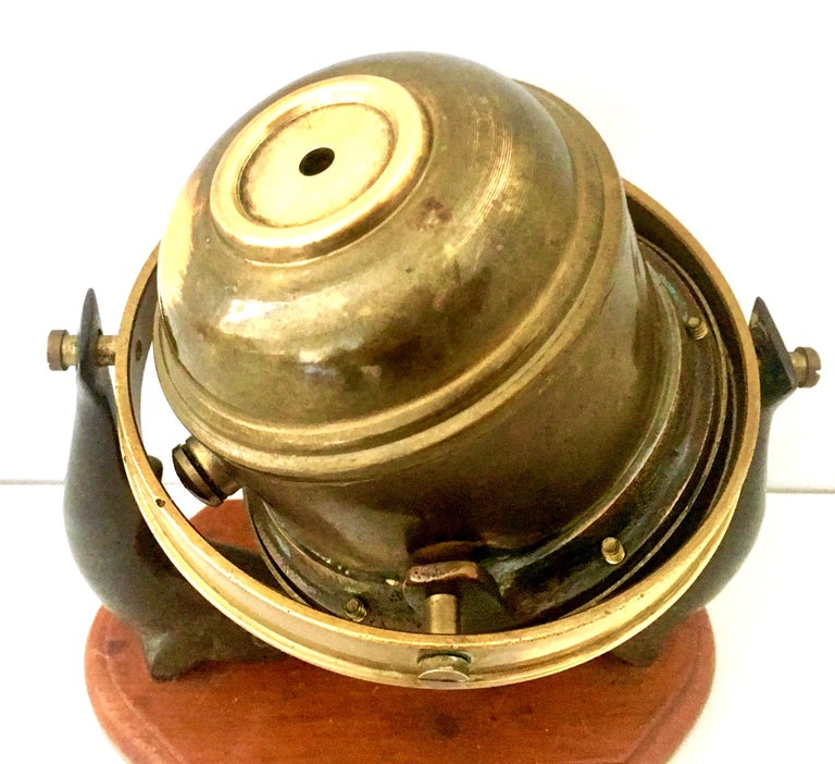 Antique Brass Liquid Nautical Ships Compass Double Dolphin and Wood ...