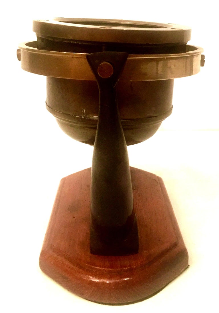 Antique Brass Liquid Nautical Ships Compass Double Dolphin and Wood ...