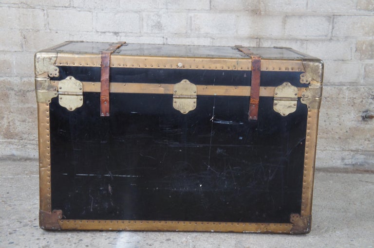 Antique Brass and Metal Victorian Steamer Trunk Wardrobe Travel Chest ...