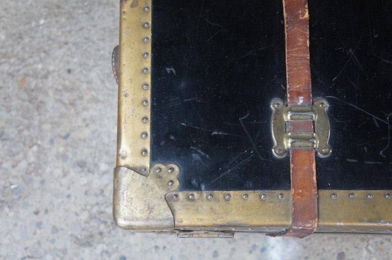 Antique Brass and Metal Victorian Steamer Trunk Wardrobe Travel Chest ...