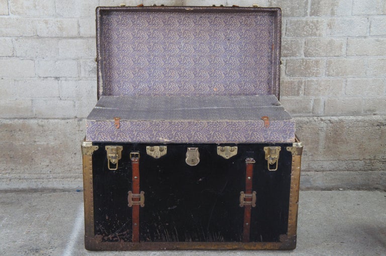 Antique Brass and Metal Victorian Steamer Trunk Wardrobe Travel Chest ...