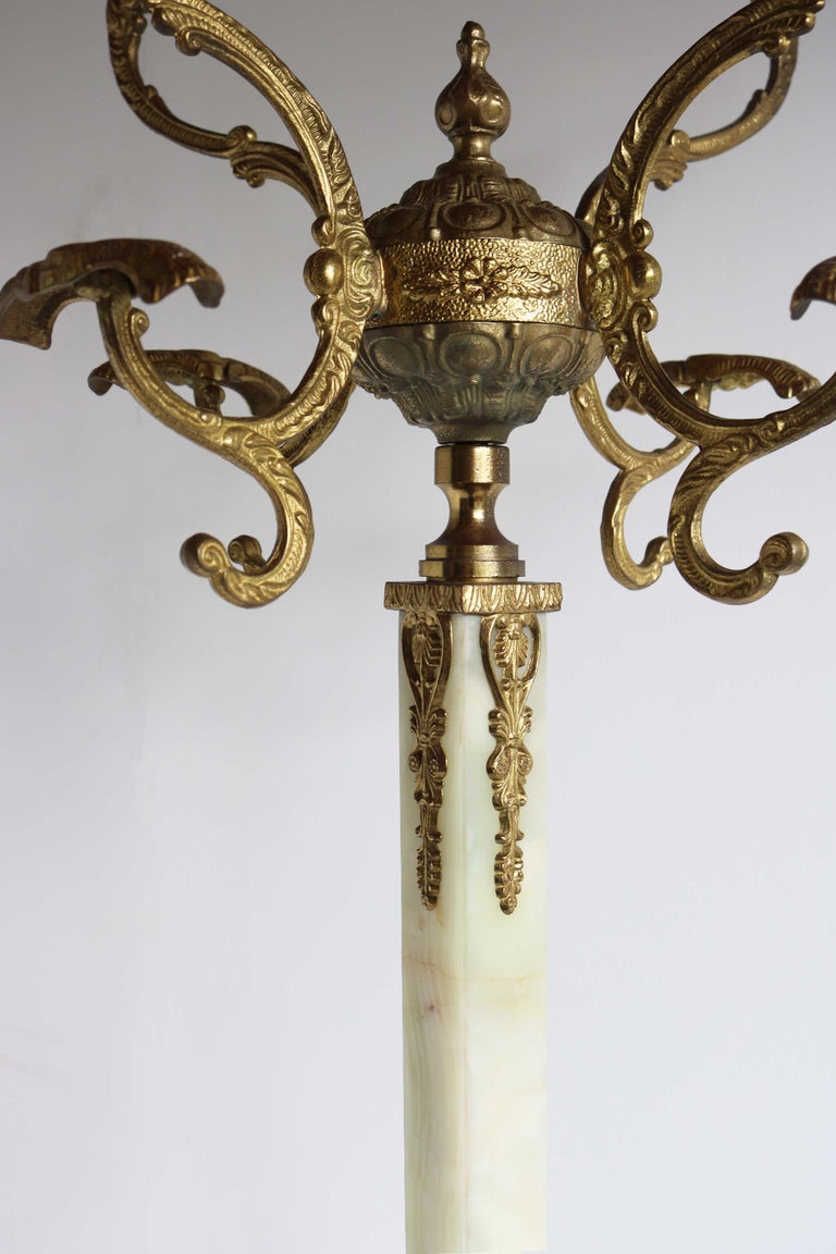 Antique Brass and Onyx Square Marble Coat Hat Rack Hall Tree Stand ...
