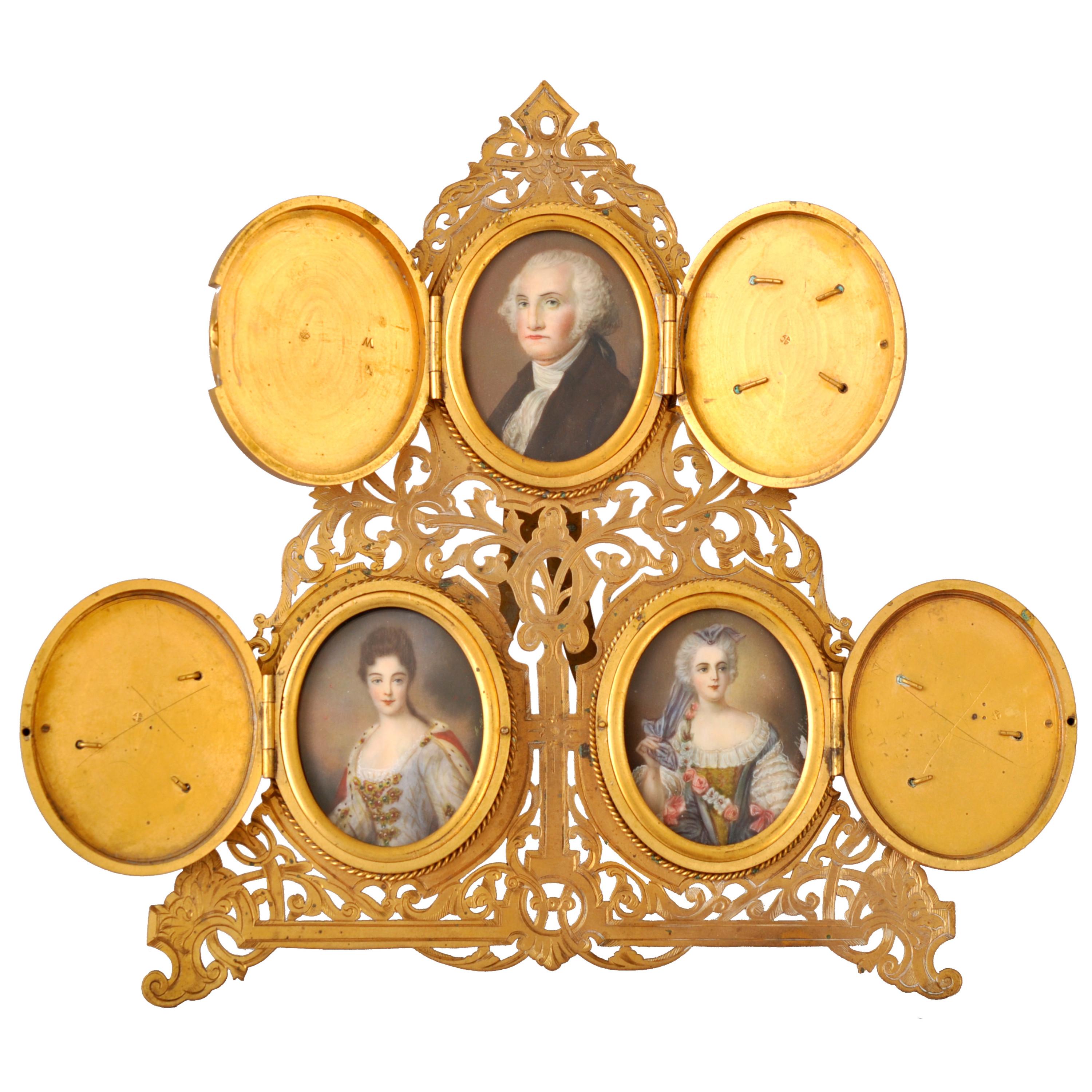 Antique Brass and Pietra Dura Portrait Miniature Painting George ...