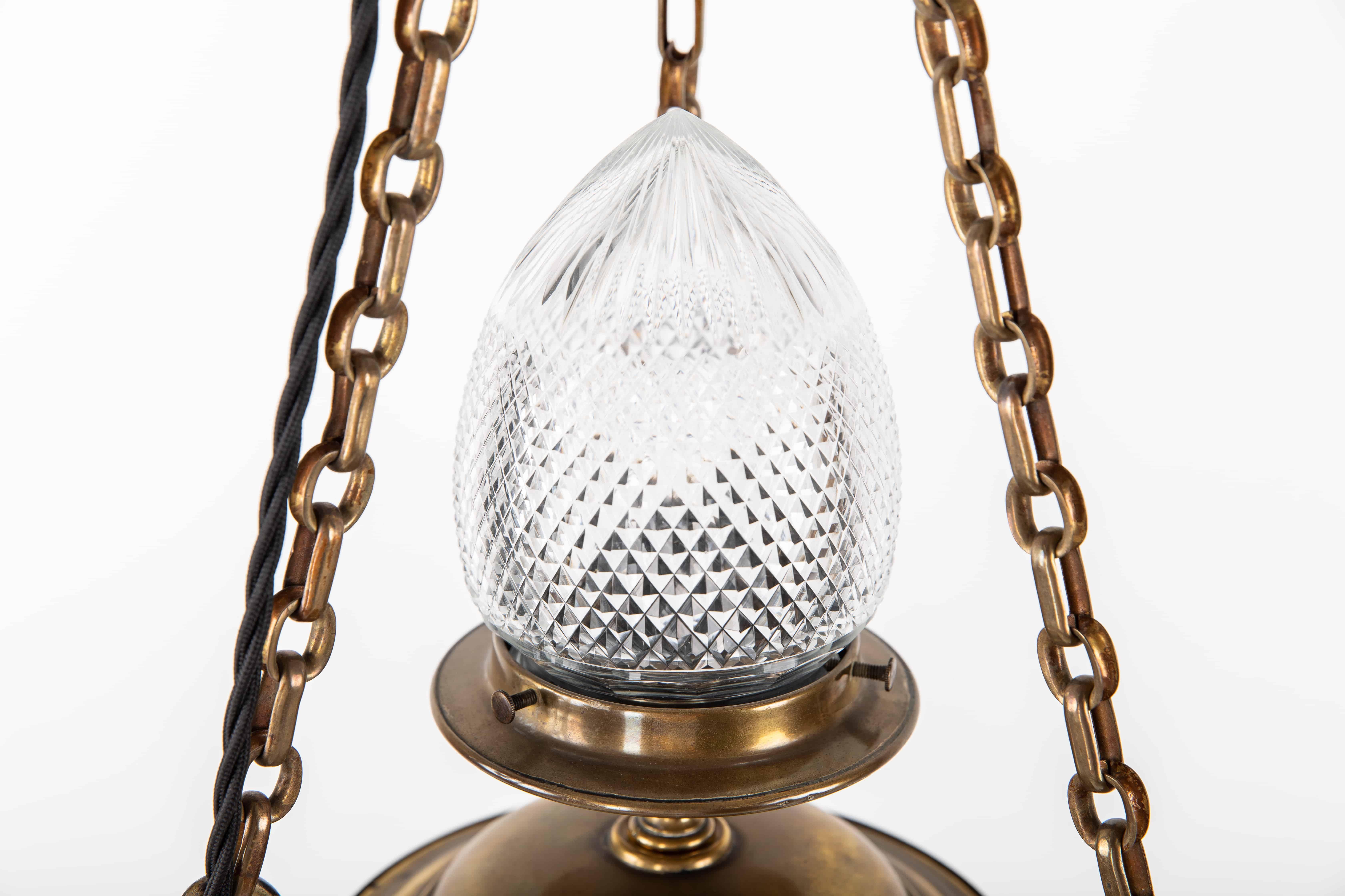 Antique Brass Prismatic Cut Glass Sanctuary Pendant Light, C.1910 For ...