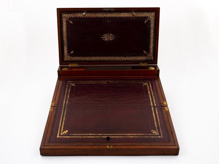 Antique Brass Strapped Mahogany Writing Box For Sale at 1stDibs