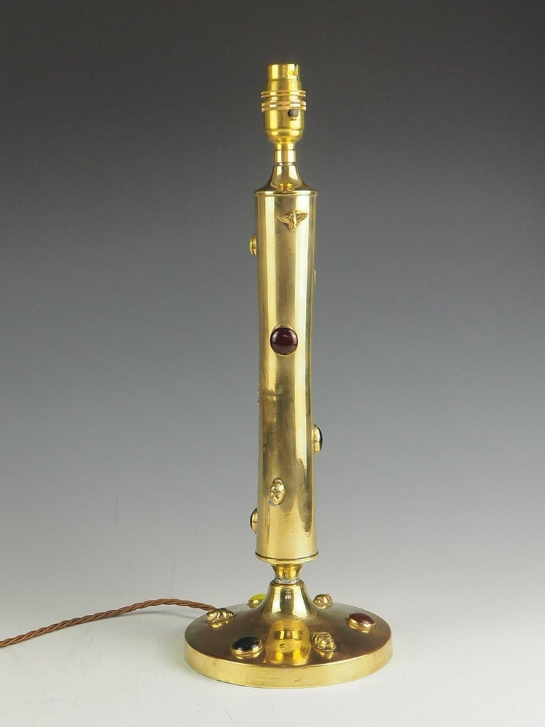 Antique Brass Table Lamp with Cabouchon Stones For Sale at 1stDibs