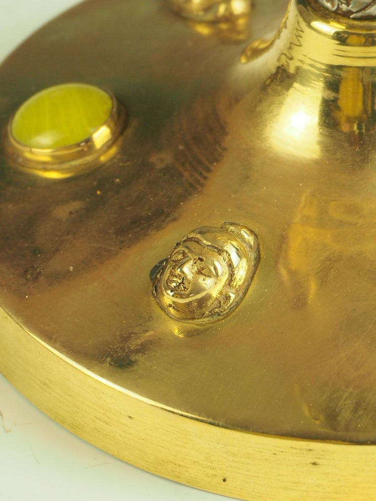 Antique Brass Table Lamp with Cabouchon Stones For Sale at 1stDibs