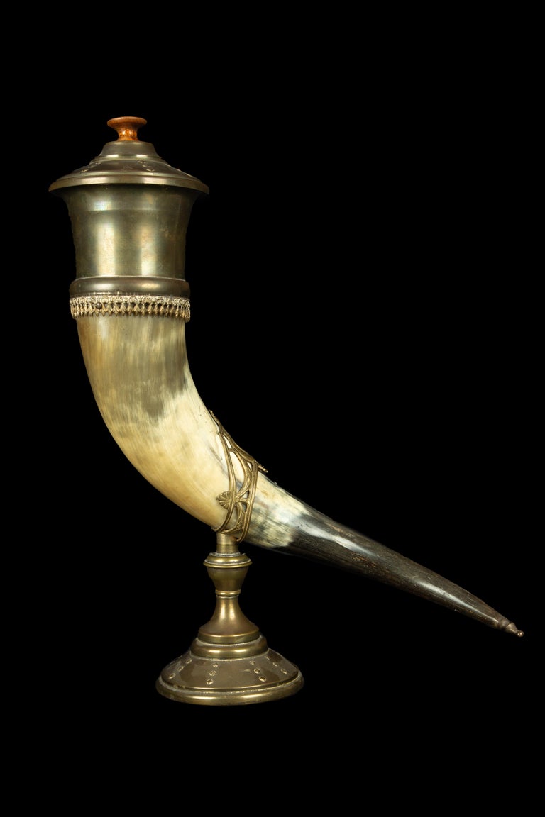 Antique Brass-Work Mounted Horn For Sale at 1stDibs
