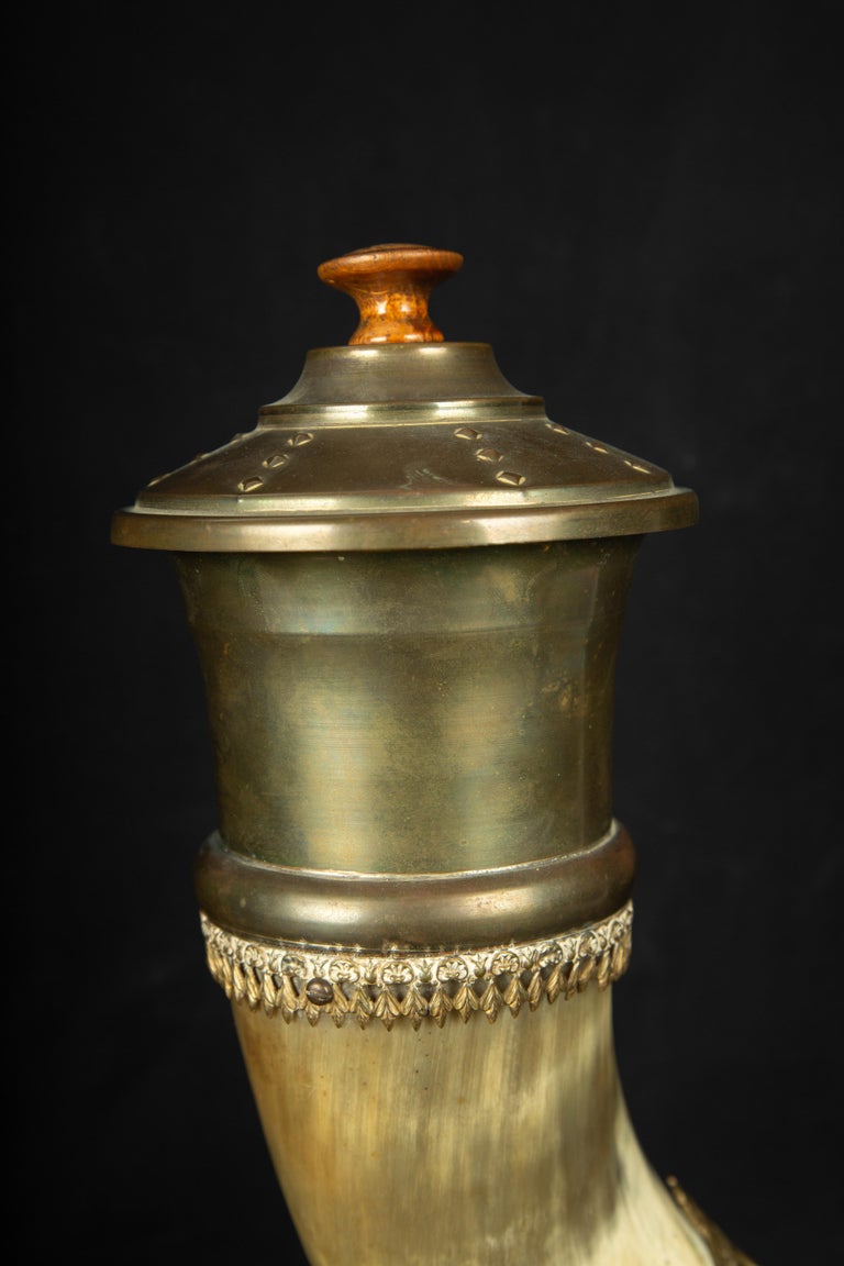 Antique Brass-Work Mounted Horn For Sale at 1stDibs