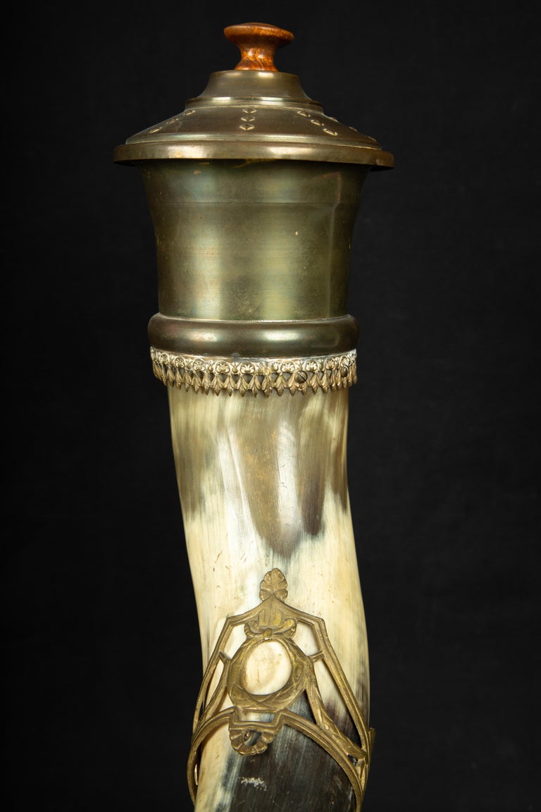 Antique Brass-Work Mounted Horn For Sale at 1stDibs