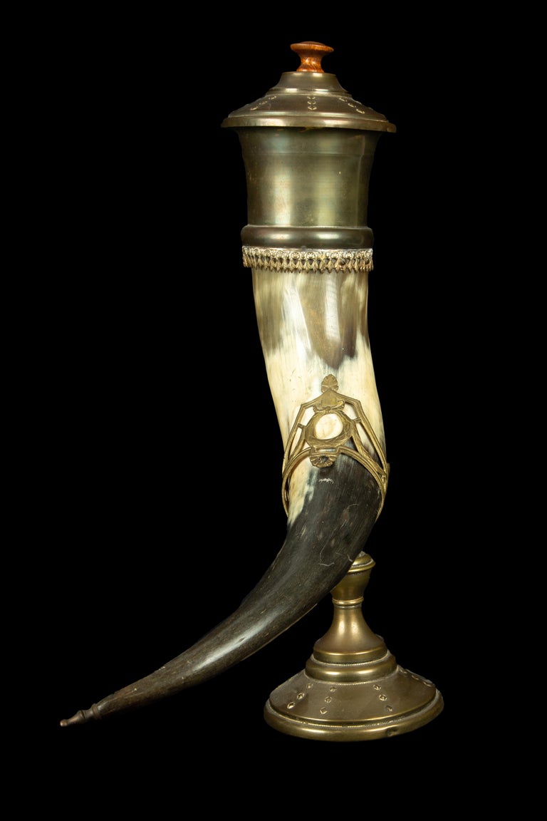 Antique Brass-Work Mounted Horn For Sale at 1stDibs