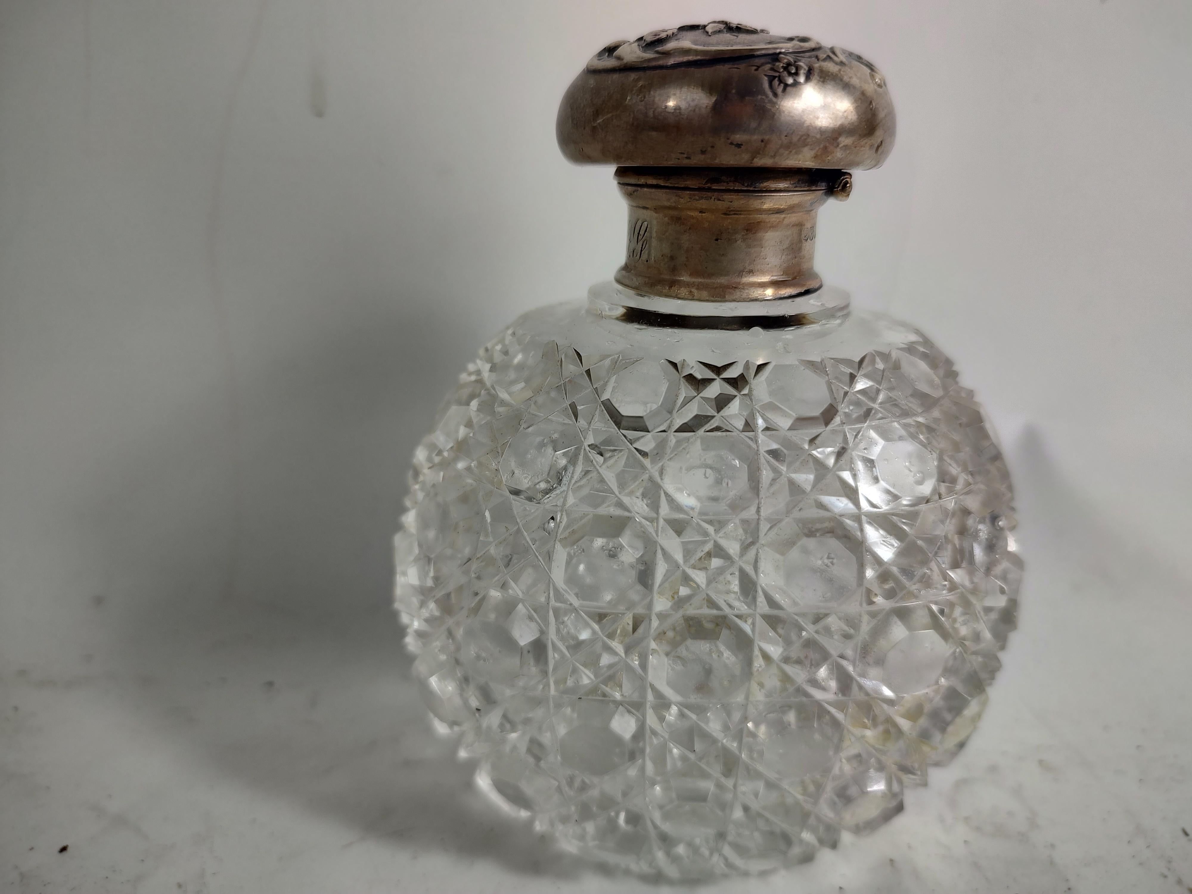 Antique Brilliant Cut Glass Perfume Bottle with Sterling Silver Top Cap ...