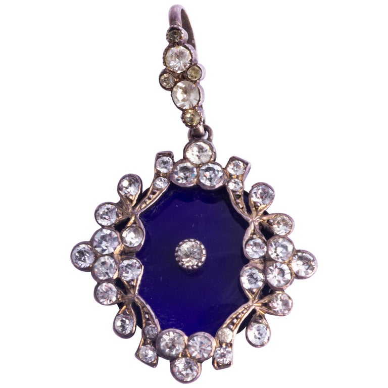 Antique Bristol Blue Glass and Paste Silver Pendant For Sale at 1stDibs