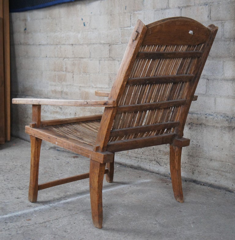 Antique British Colonial Anglo Indian Teak Split Reed Rattan Plantation ...