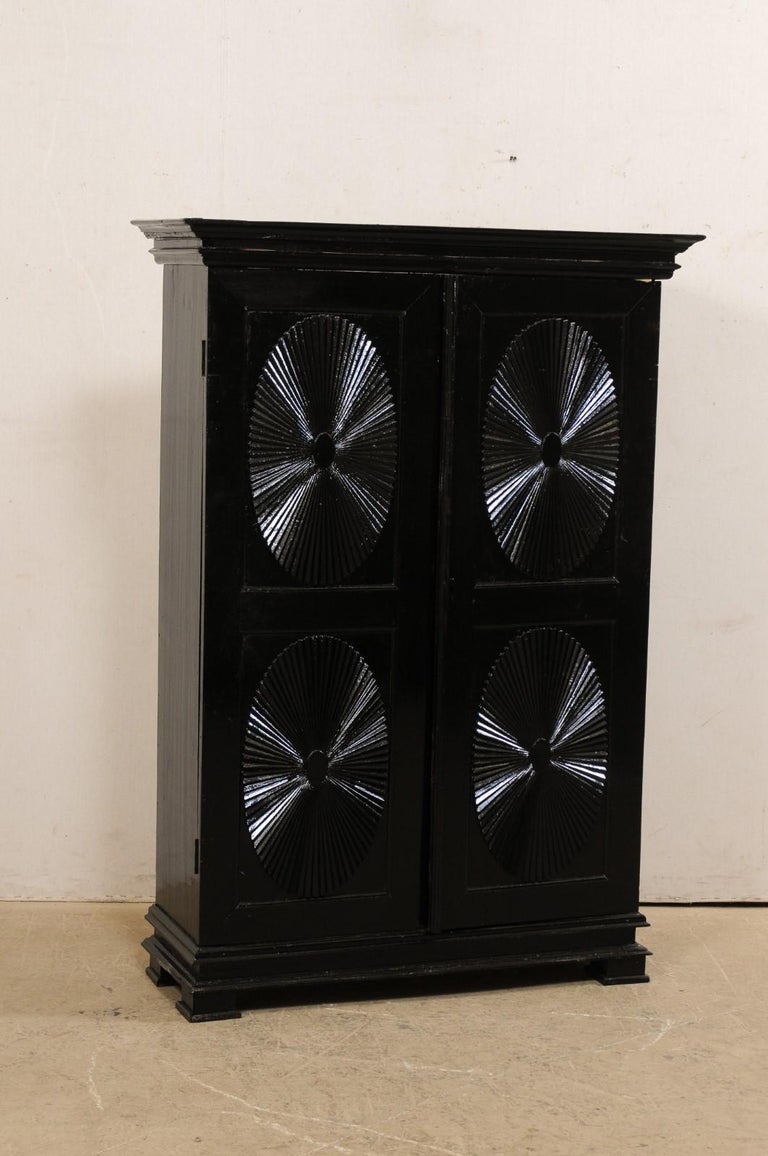 Antique British Colonial Black Armoire Cabinet with Raised Oval-Panel ...