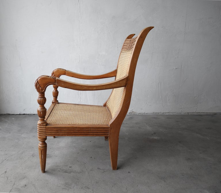 Antique British Colonial Cane and Carved Teak Lounge Chair For Sale at ...