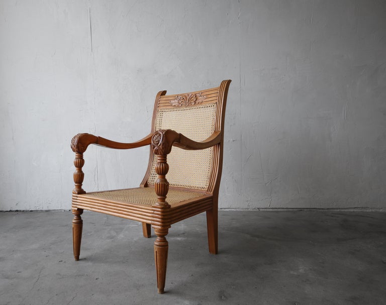 Antique British Colonial Cane and Carved Teak Lounge Chair For Sale at ...