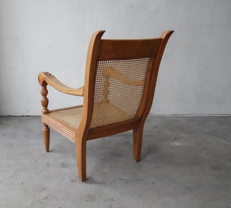 Antique British Colonial Cane and Carved Teak Lounge Chair For Sale at ...