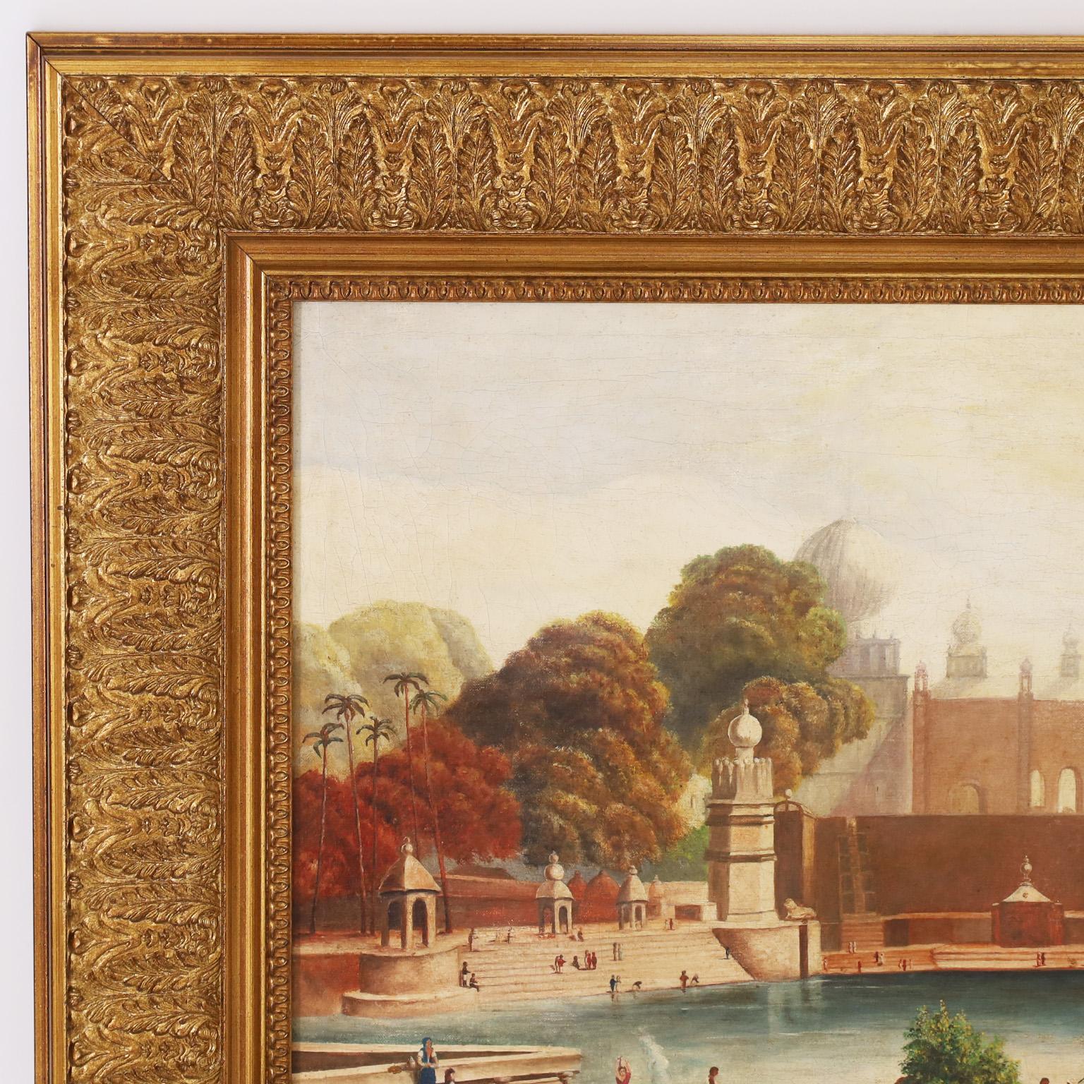 Antique British Colonial Oil Painting on Canvas of an Indian Palace For ...