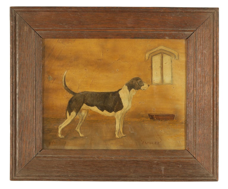 Antique British - Antique English Primitive Dog Oil Painting - Hound in ...