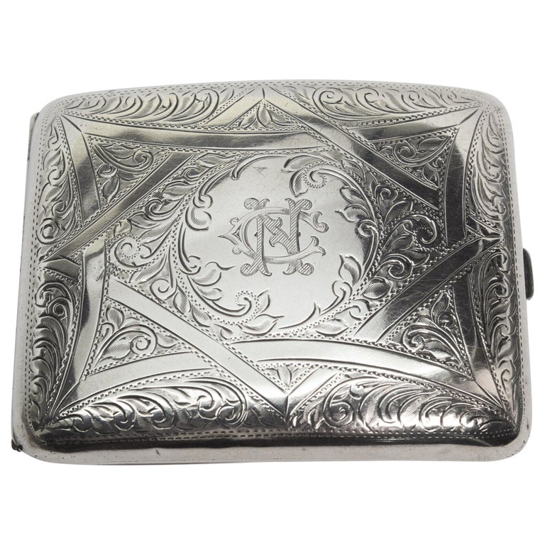 Antique British Sterling Silver Engraved Cigarette Case at 1stDibs