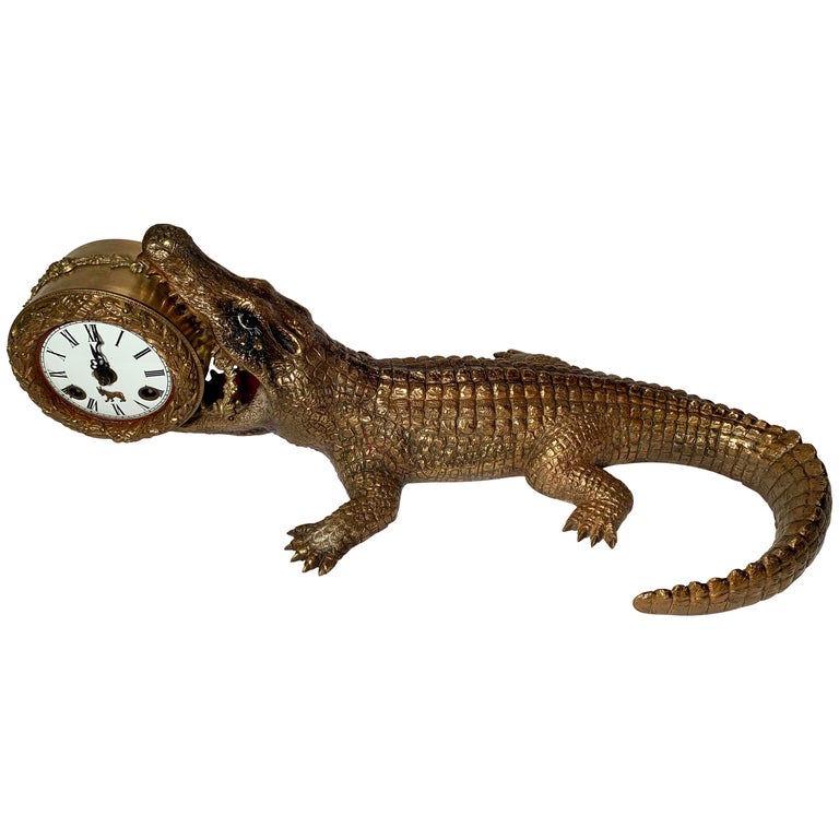Antique Bronze Alligator Clock, circa 1900 at 1stDibs