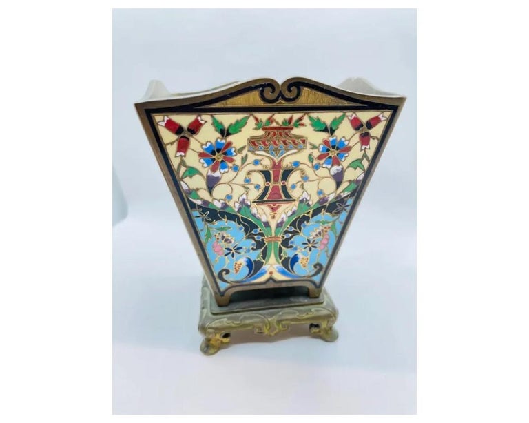 Antique Bronze and Champleve Enamel Vase For Sale at 1stDibs