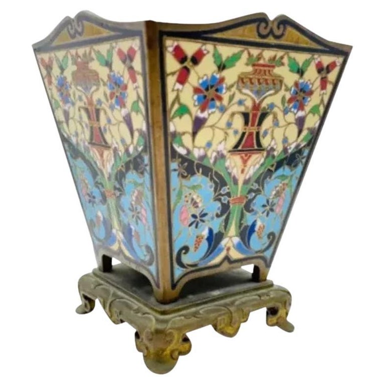 Antique Bronze and Champleve Enamel Vase For Sale at 1stDibs