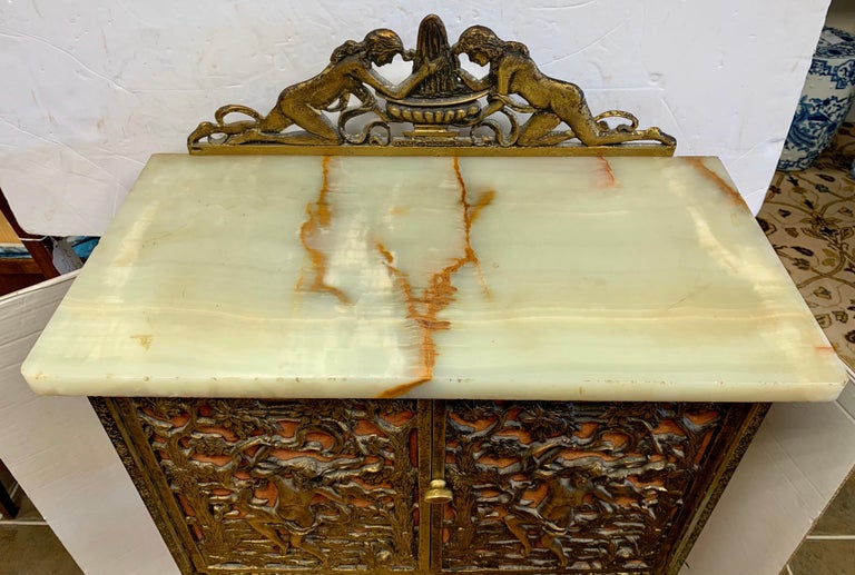 Antique Bronze and Onyx Telephone Stand Cabinet Table or Bar Drybar ...