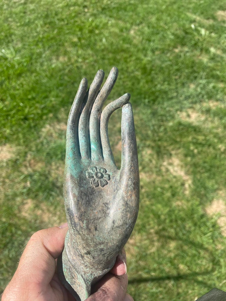 Antique Bronze Blue Patina Buddha Hand, 150 Years Old For Sale at 1stDibs
