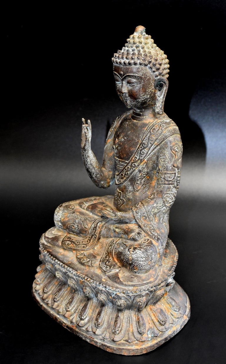 Antique Bronze Buddha, Gesture of Fearlessness at 1stDibs