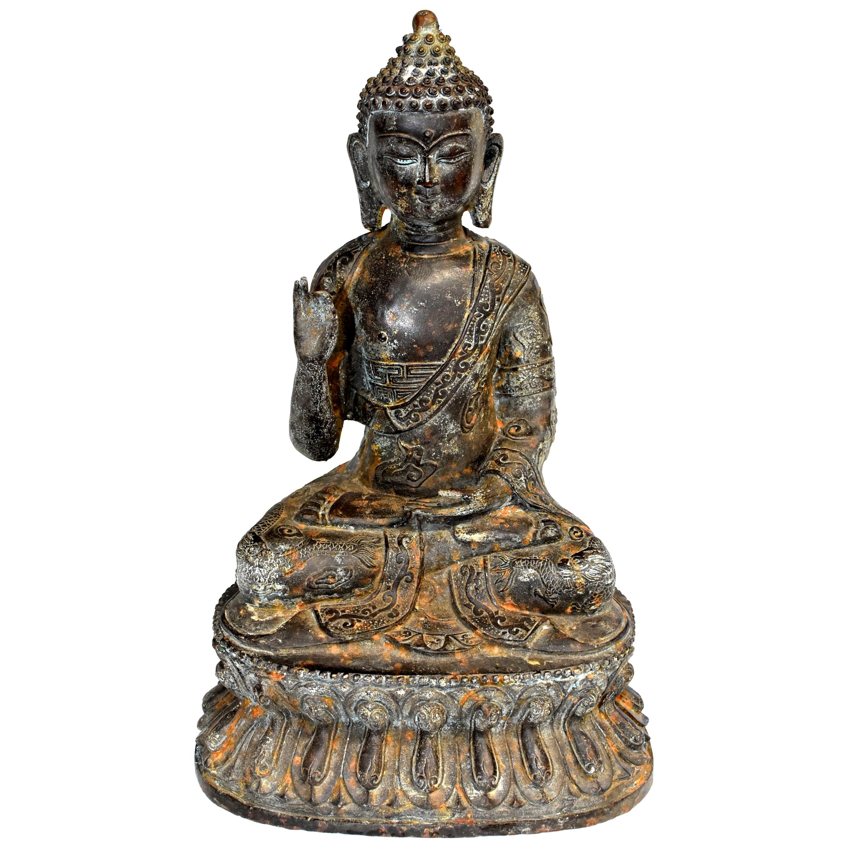 Antique Bronze Buddha, Gesture of Fearlessness at 1stDibs