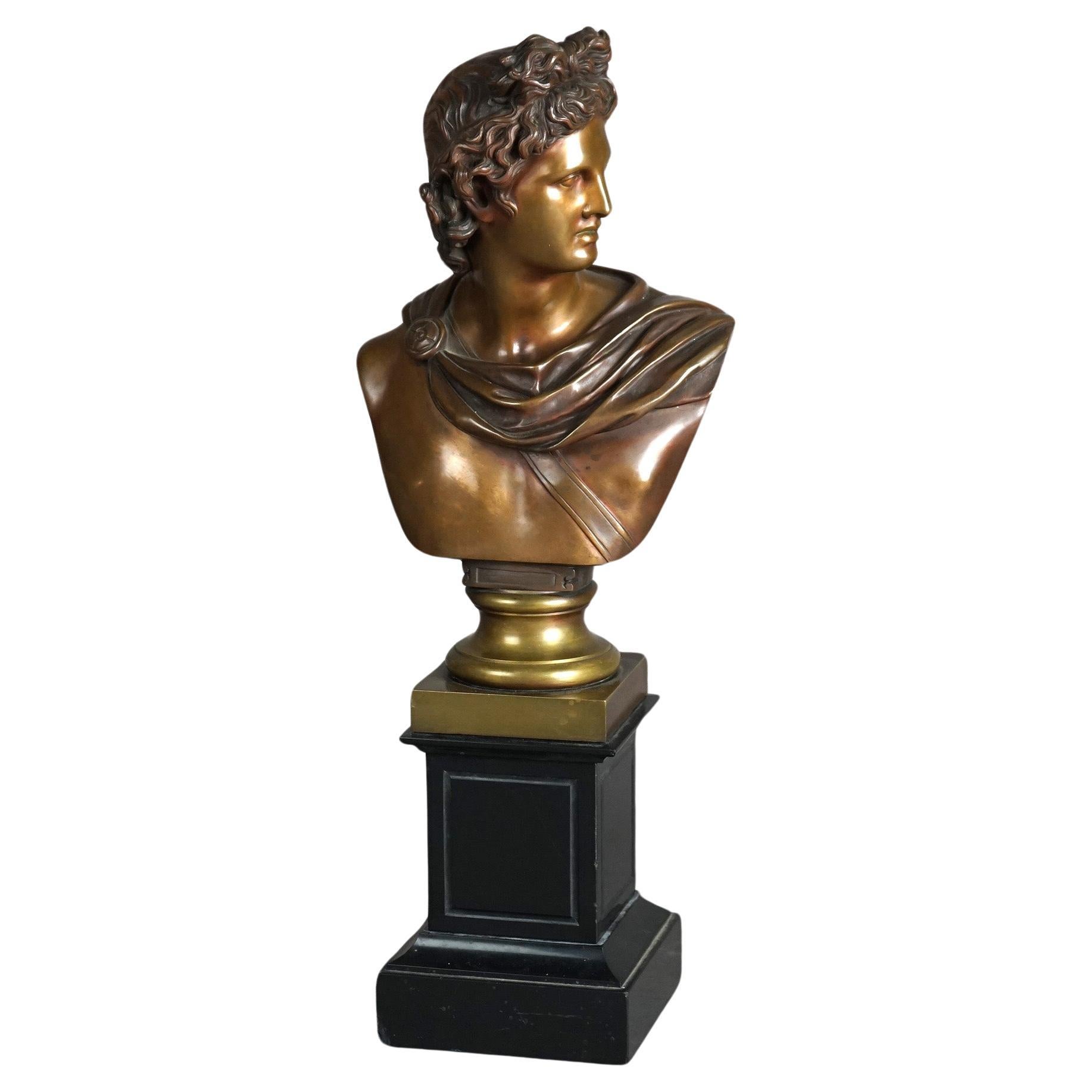 Antique Bronze Bust of Caesar, Bellair Berlin Foundry, Slate Plinth ...