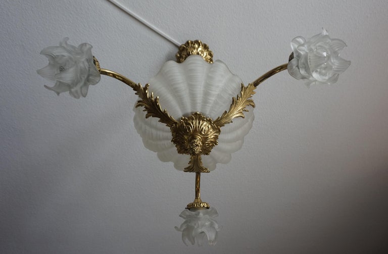 Antique Bronze Chandelier or Pendant Light with Glass Scallop Shell ...