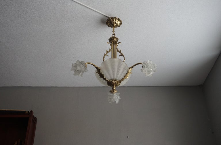 Antique Bronze Chandelier or Pendant Light with Glass Scallop Shell ...