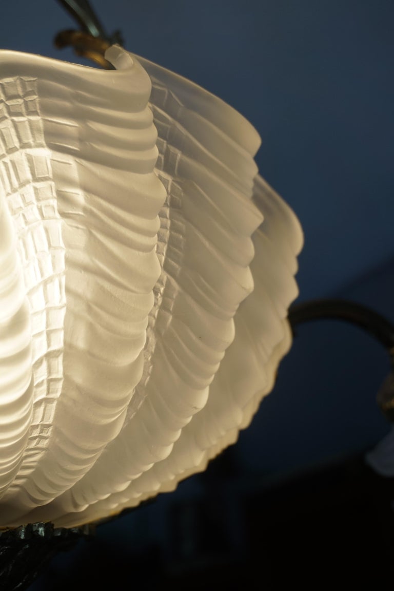 Antique Bronze Chandelier or Pendant Light with Glass Scallop Shell ...