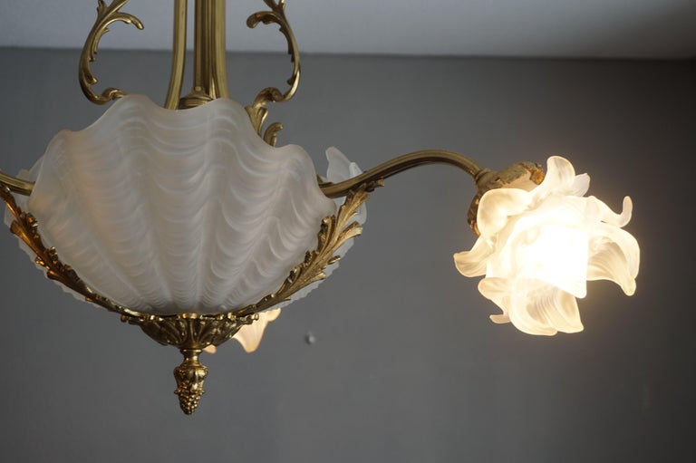 Antique Bronze Chandelier or Pendant Light with Glass Scallop Shell ...