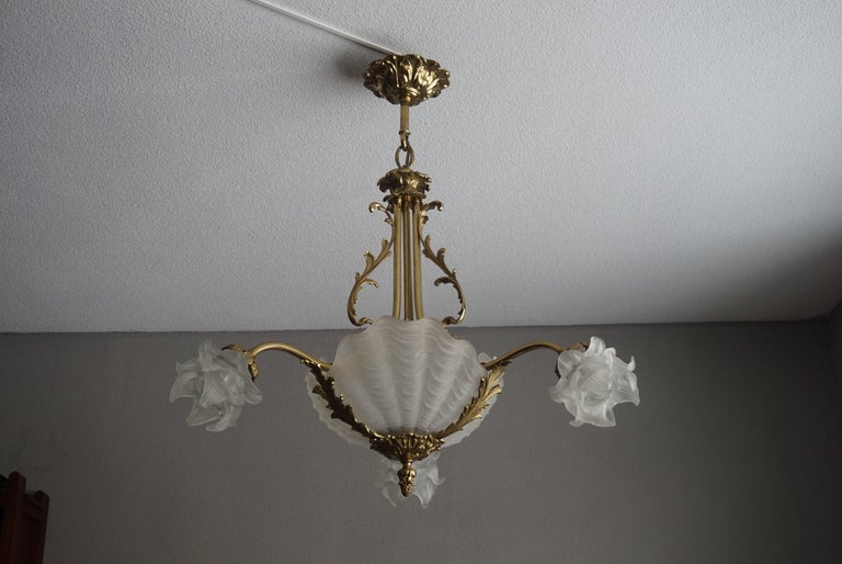 Antique Bronze Chandelier or Pendant Light with Glass Scallop Shell ...