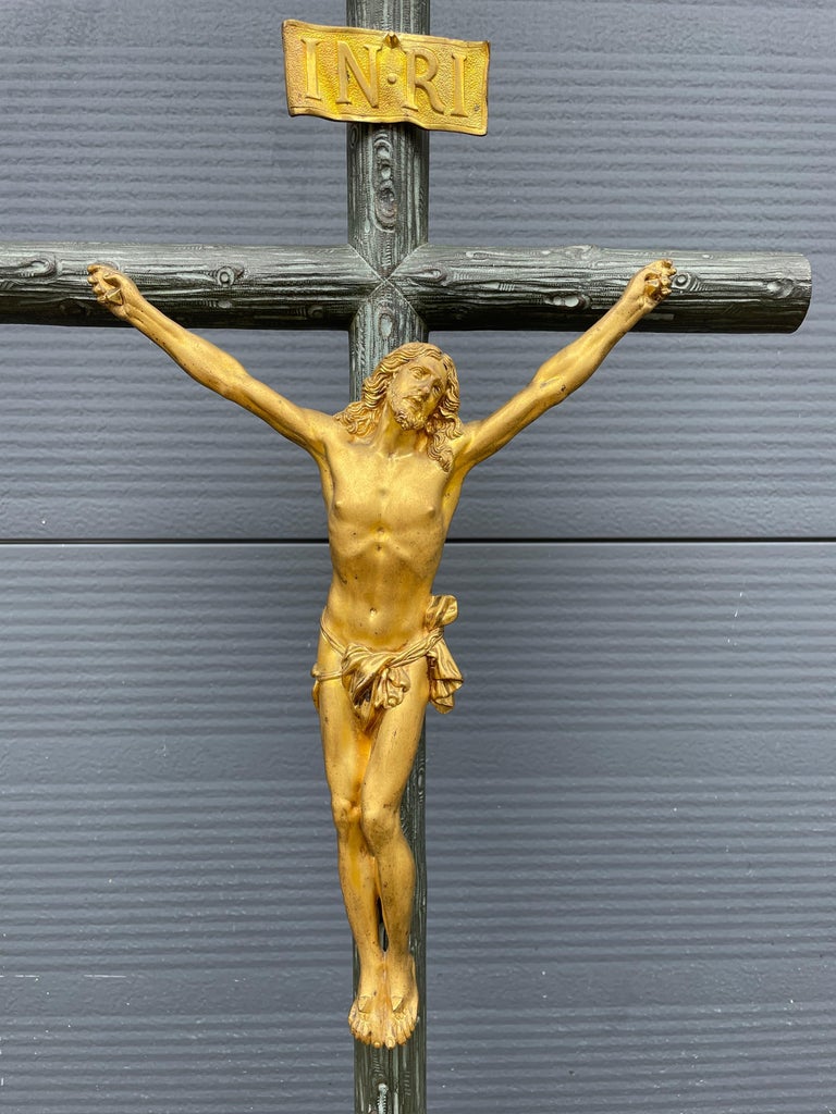 Antique Bronze Church Altar Crucifix w. Gilt Corpus of Christ and ...