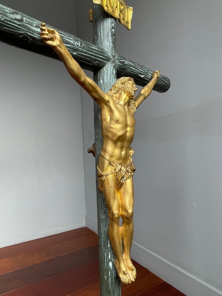 Antique Bronze Church Altar Crucifix w. Gilt Corpus of Christ and ...