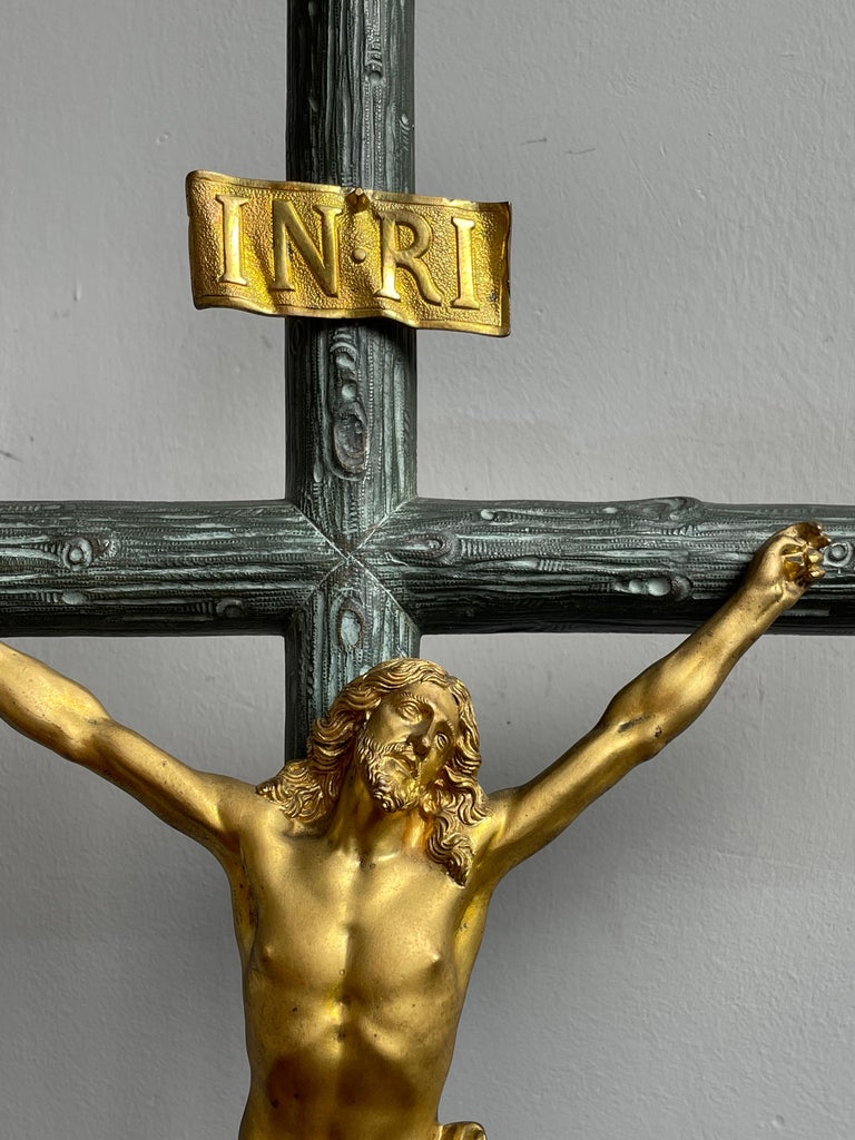 Antique Bronze Church Altar Crucifix w. Gilt Corpus of Christ and ...