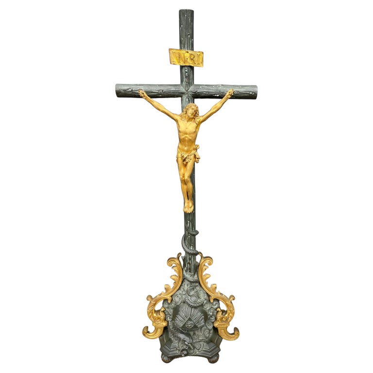 Antique Bronze Church Altar Crucifix w. Gilt Corpus of Christ and ...