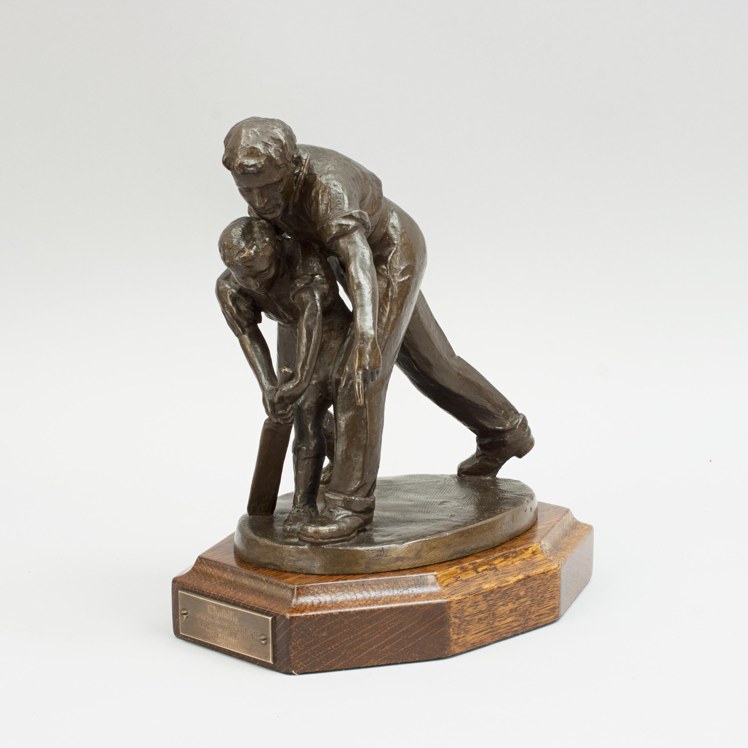 Antique Bronze Cricket Figures, Father and Son Cricket Statue For Sale ...