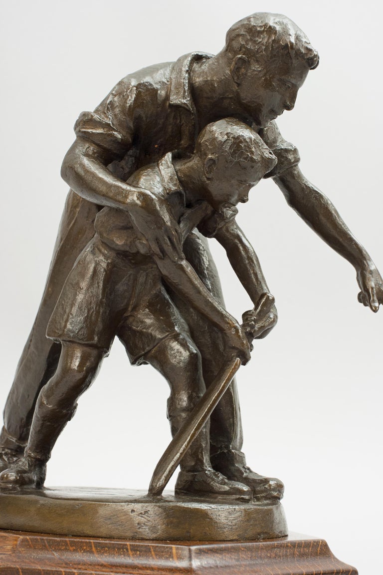 Antique Bronze Cricket Figures, Father and Son Cricket Statue For Sale ...