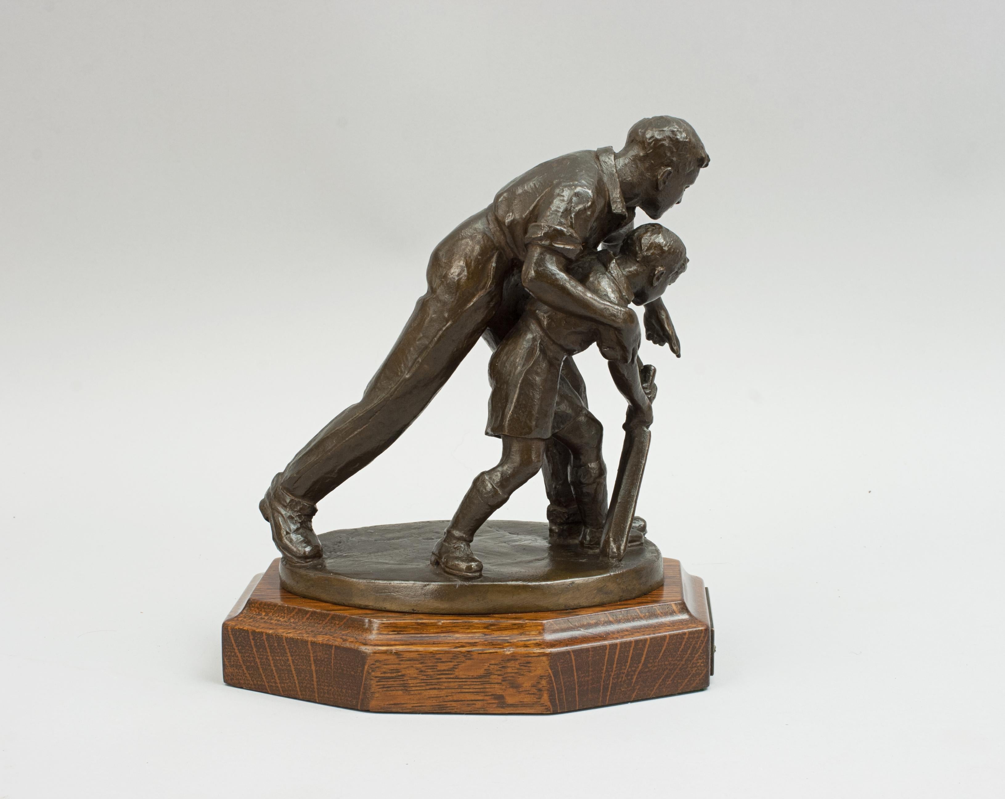 Antique Bronze Cricket Figures, Father and Son Cricket Statue For Sale ...